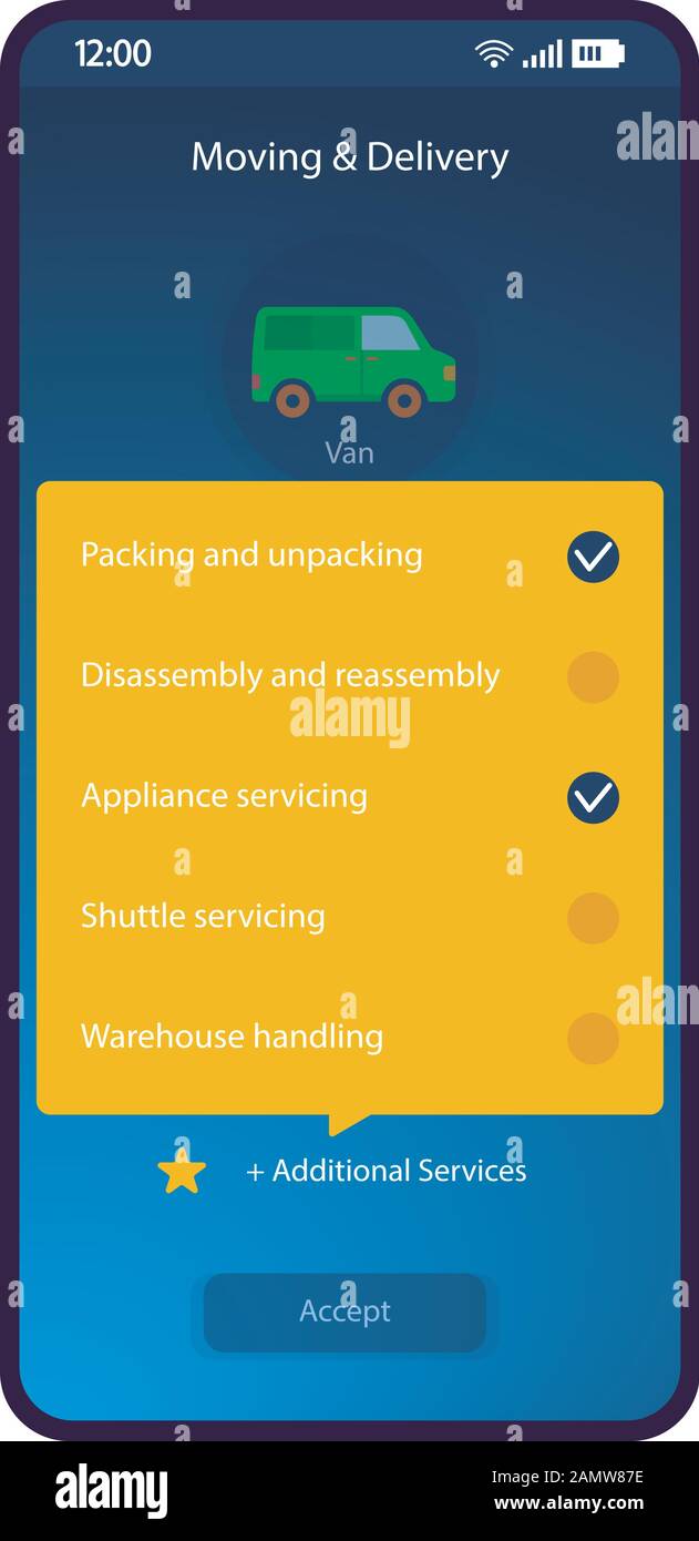 Moving and delivery help smartphone interface vector template. Mobile ...