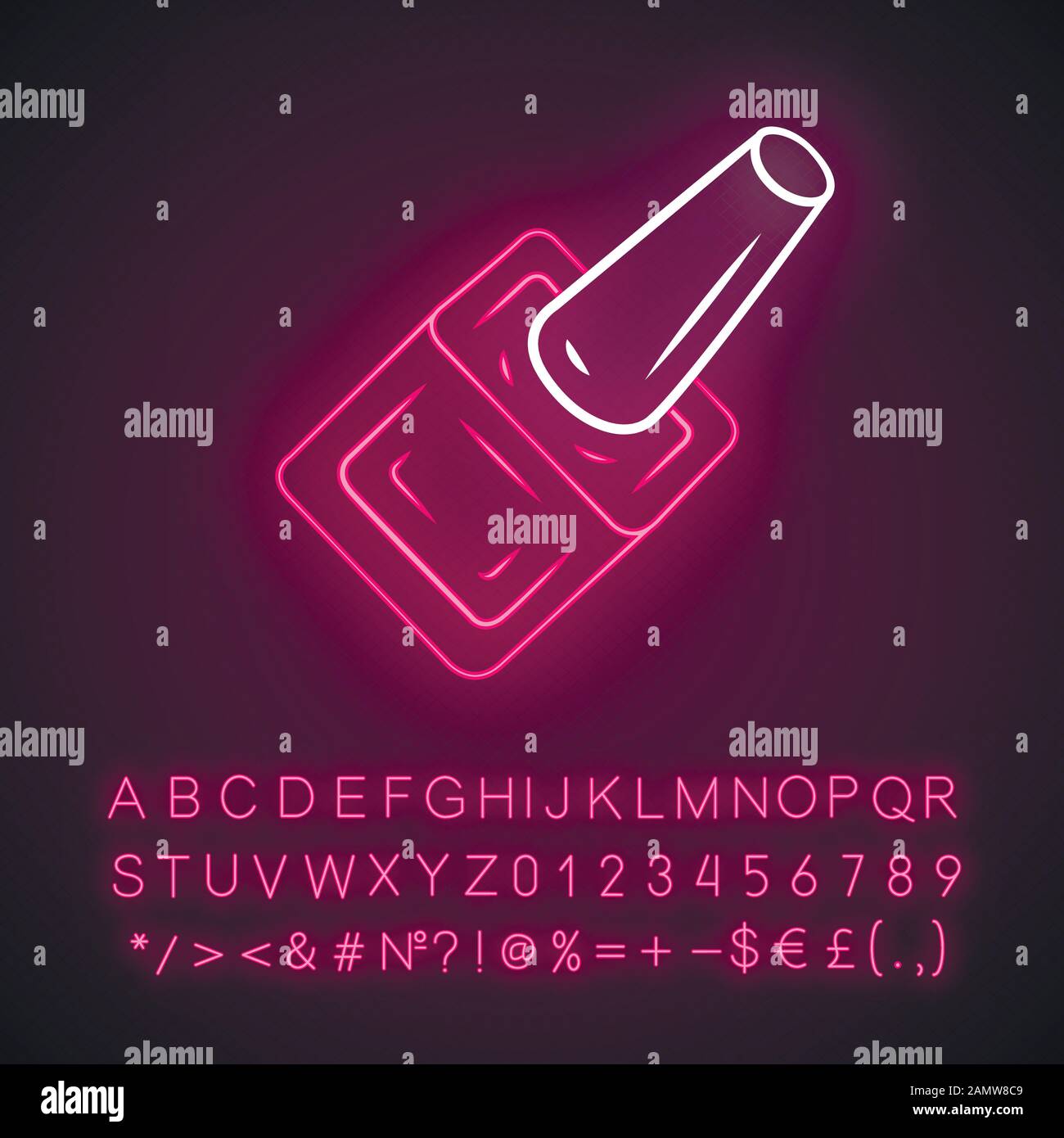 Nail, gel polish bottle neon light icon. Glowing sign with alphabet ...