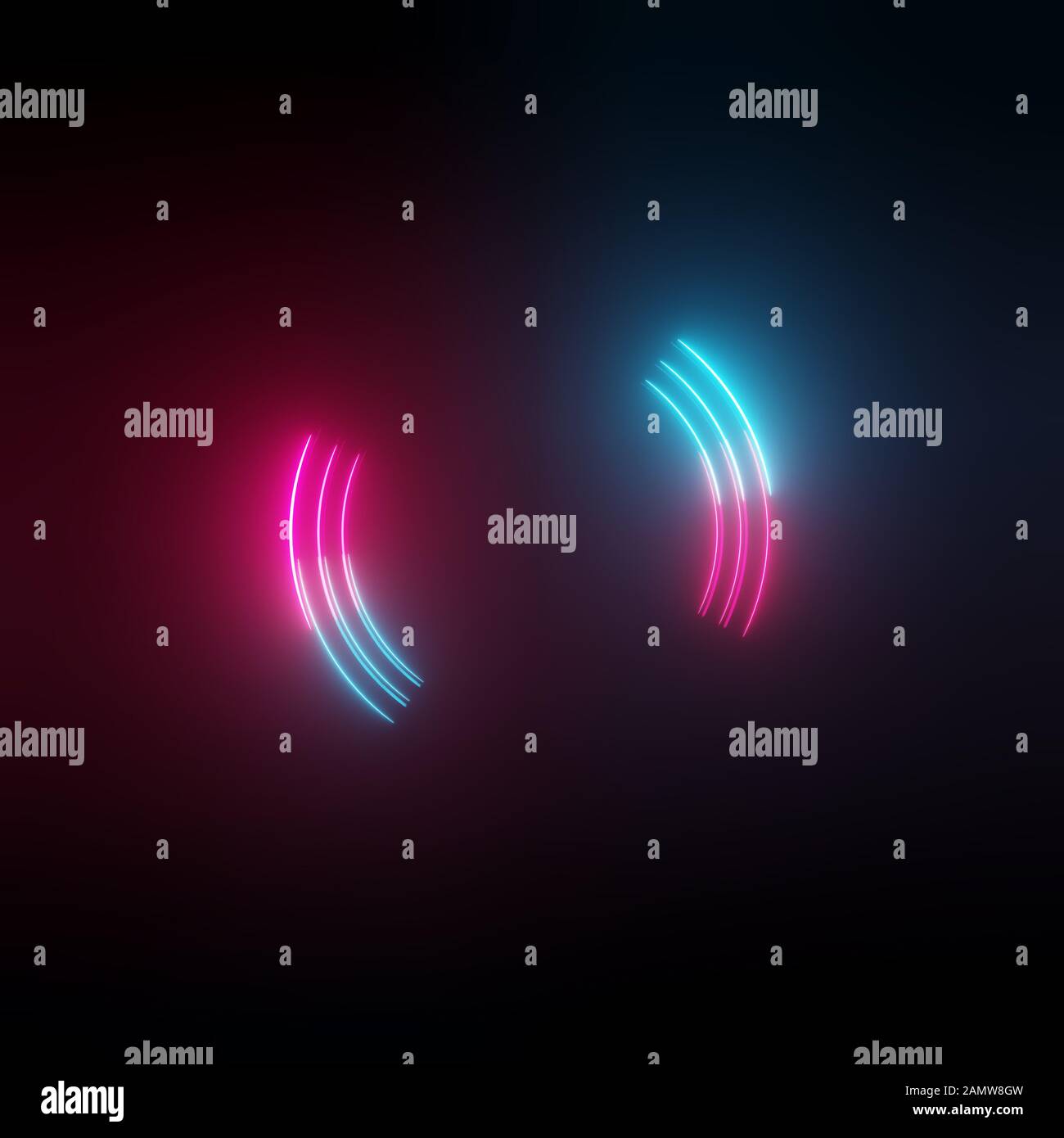 Neon light circles frame on dark background. 3D illustration Stock ...