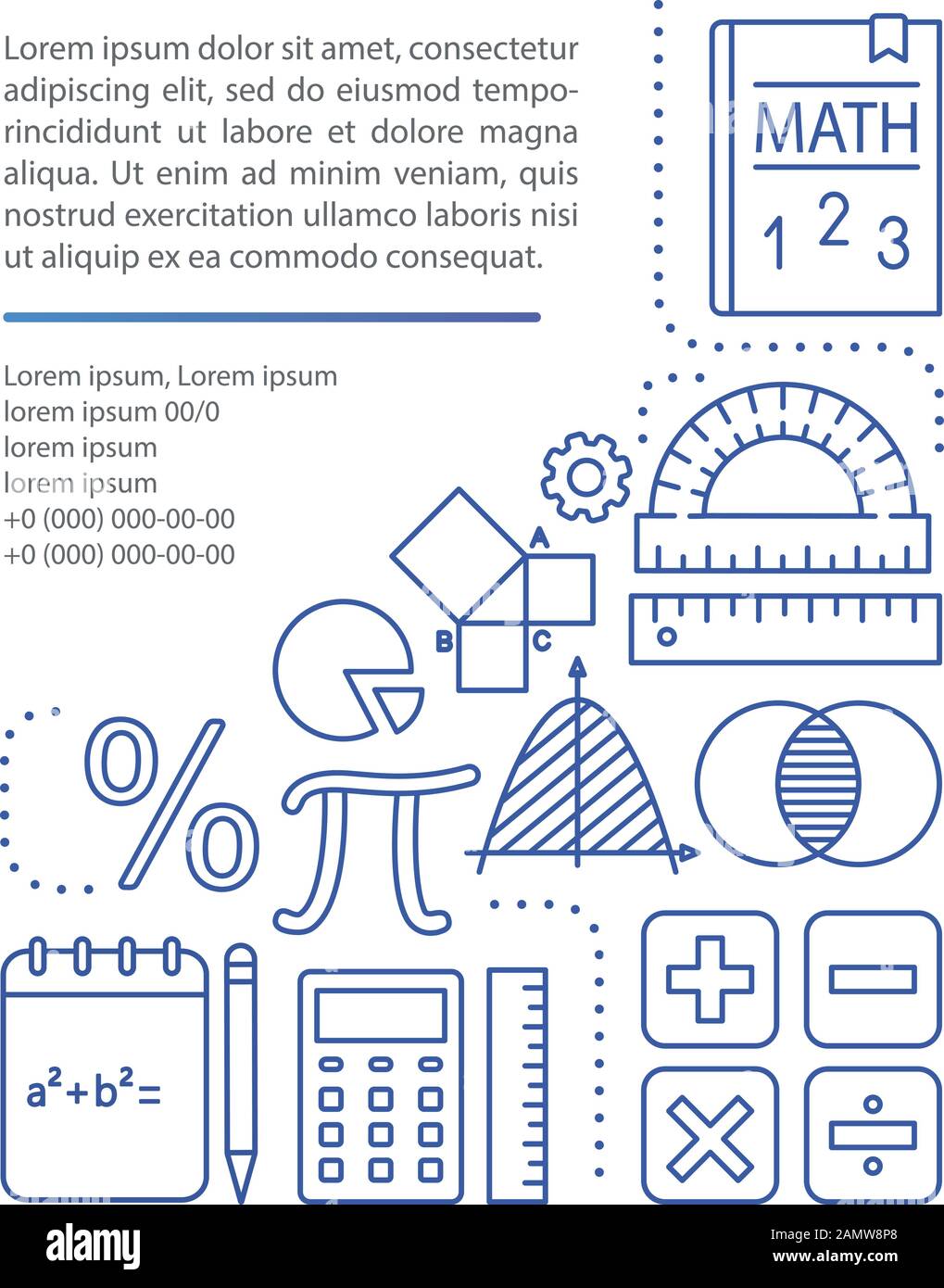 Basic mathematics course article page vector template. Algebra ...