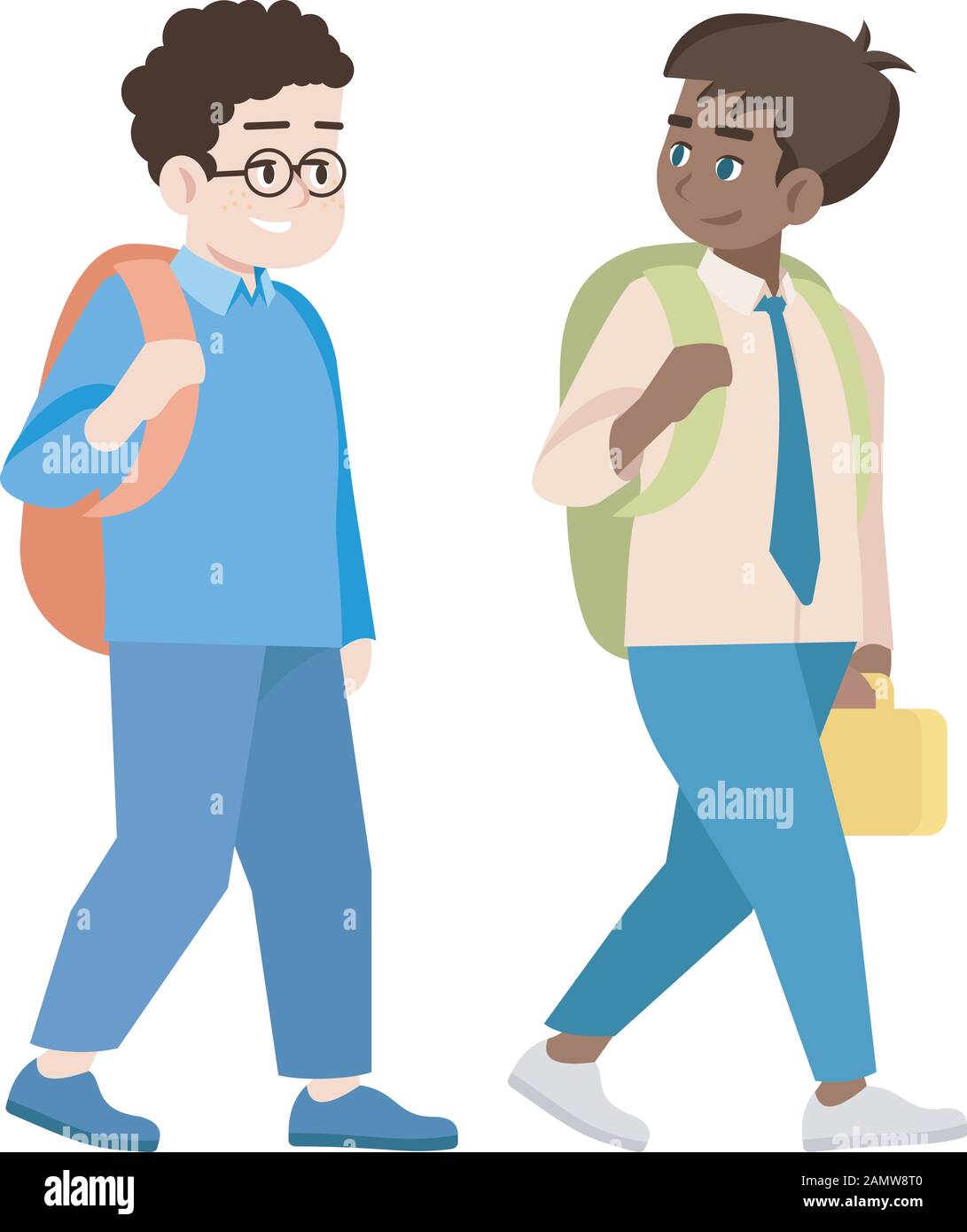 Multicultural schoolchildren flat vector illustration. Multiracial ...