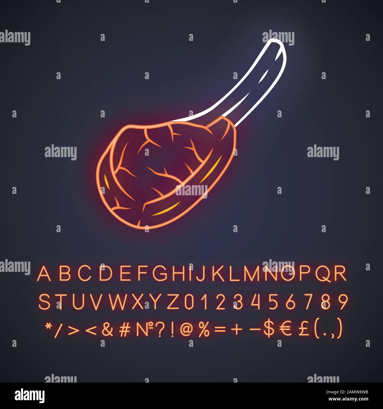 Tomahawk steak neon light icon. Butchers meat. Meat production and sale ...