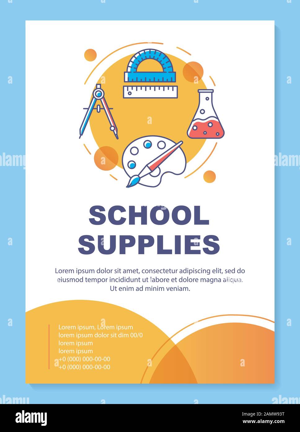 School supplies, tools brochure template layout. Pupil accessory. Flyer ...