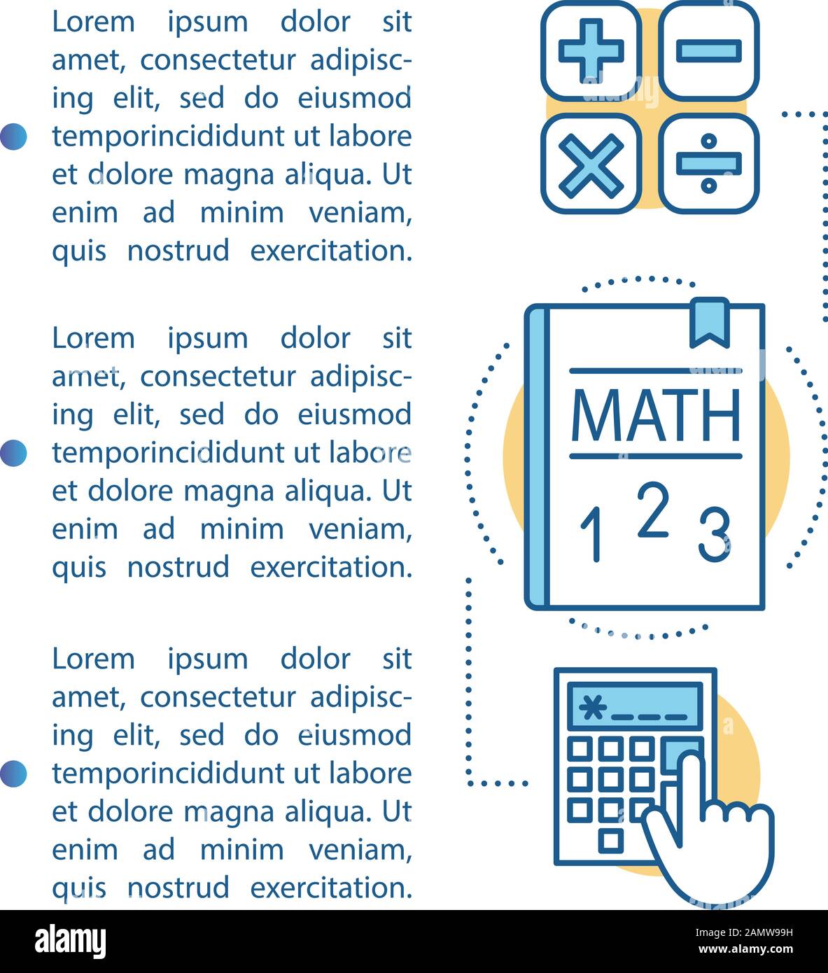 Basic maths calculations article page vector template. Mathematics ...