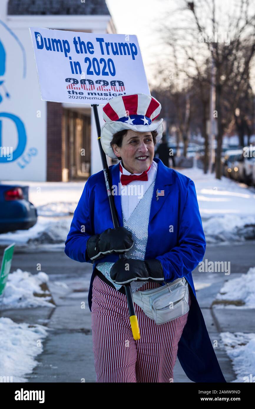 Donald Trump protester dressed as Uncle Sam marching outside of the ...