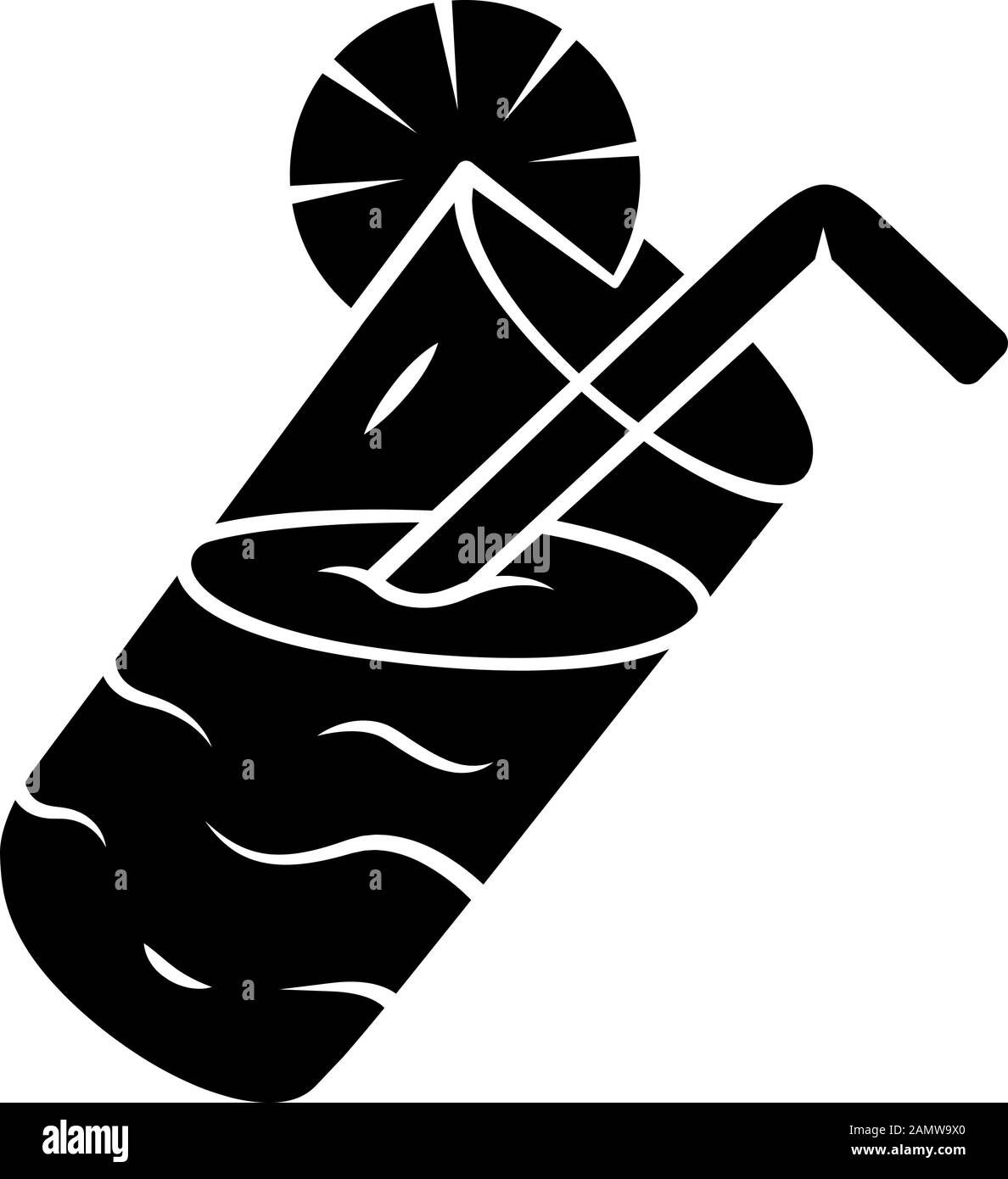 Lemonade glass glyph icon. Summer refreshment drink. Lemon squash ...