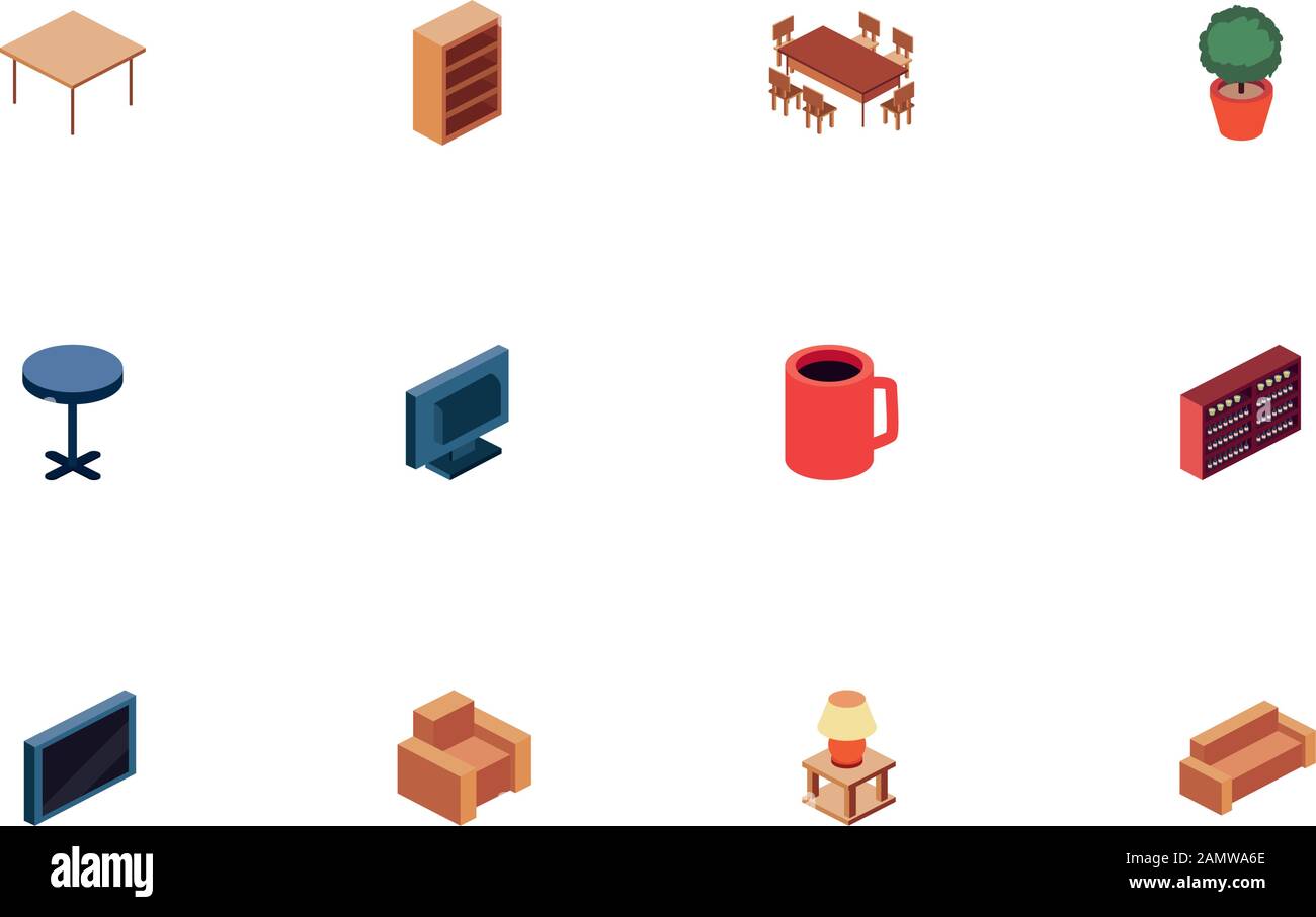 Icon set design, Home room decoration interior living building ...