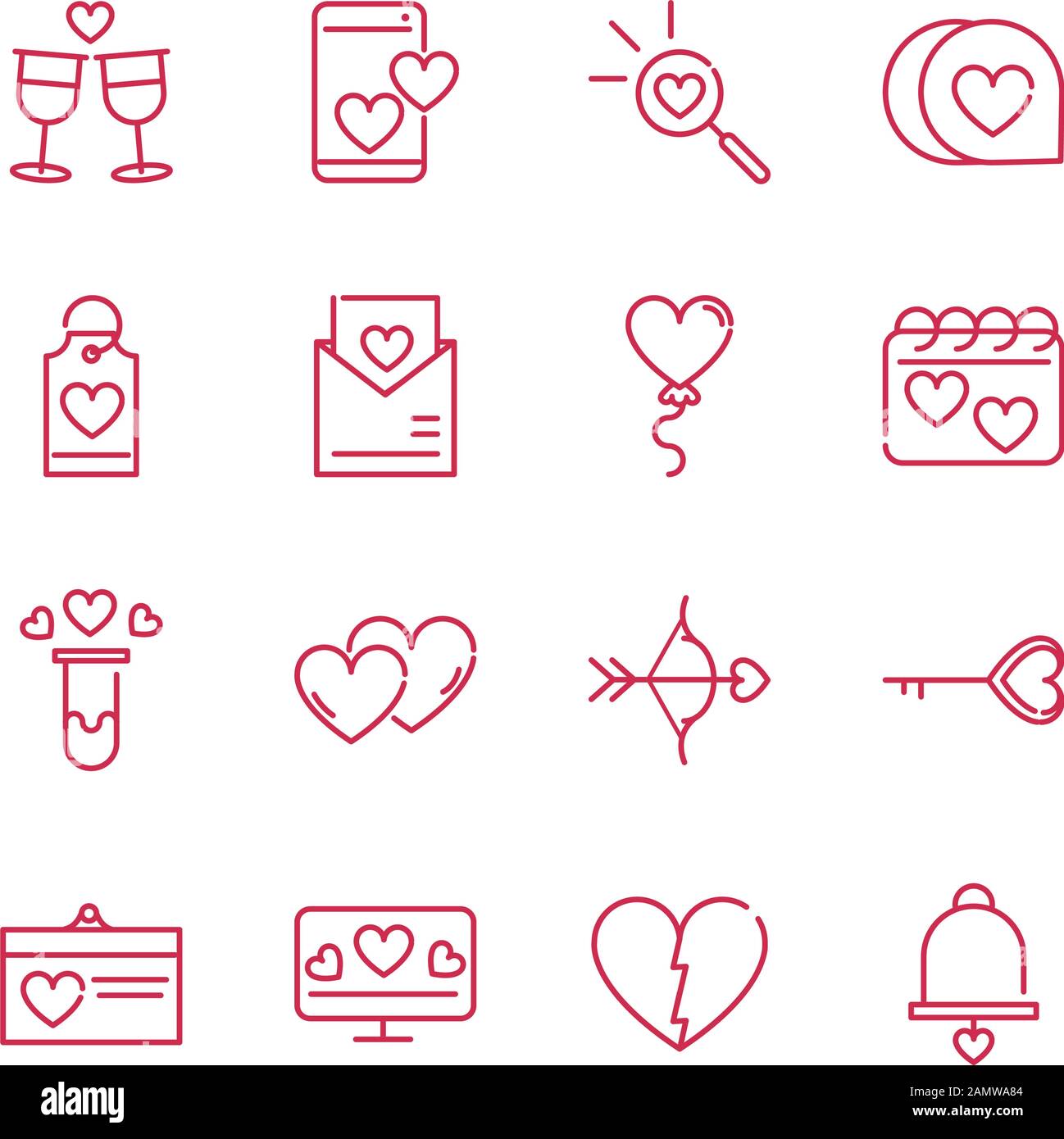 happy valentines day romantic passion love icons set vector ...