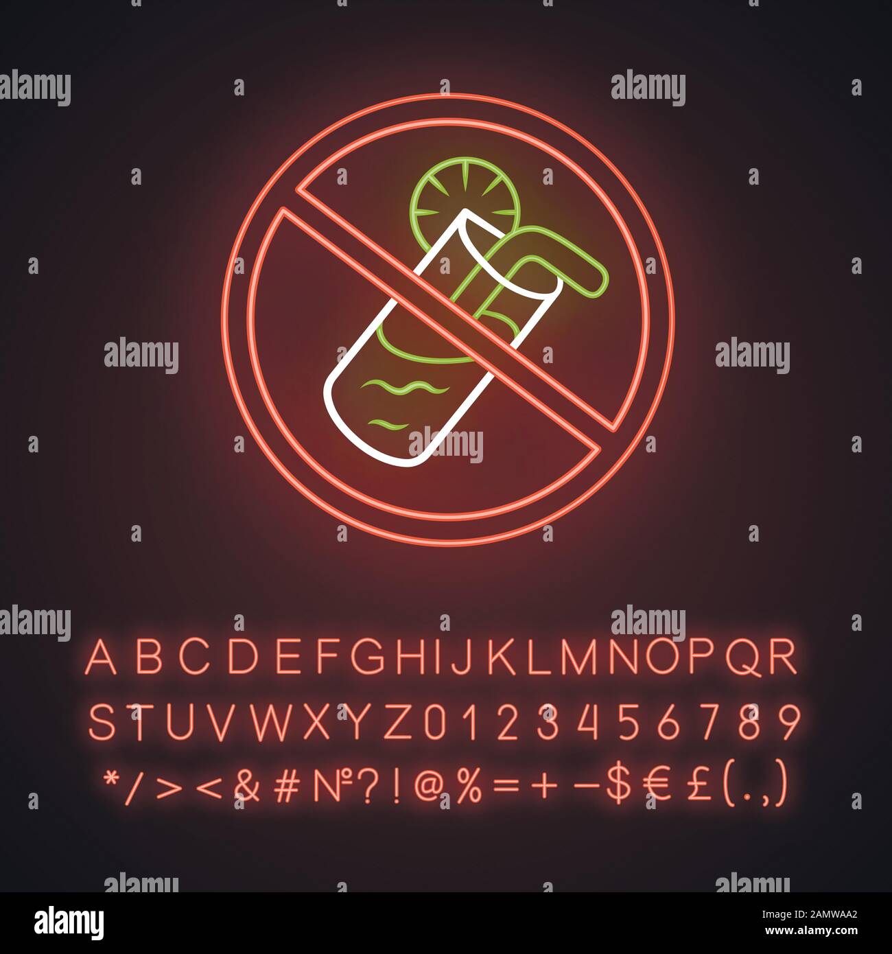 No soft drink neon light icon. High sugar containing fizzy drink ...