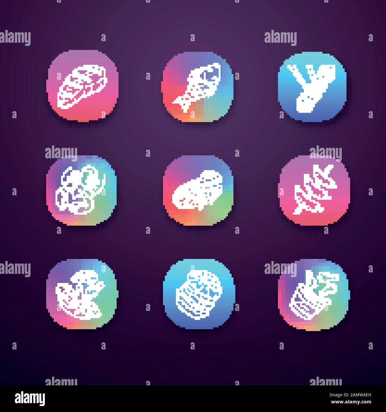 Restaurant menu app icons set. Fast food, italian and mediterranean ...