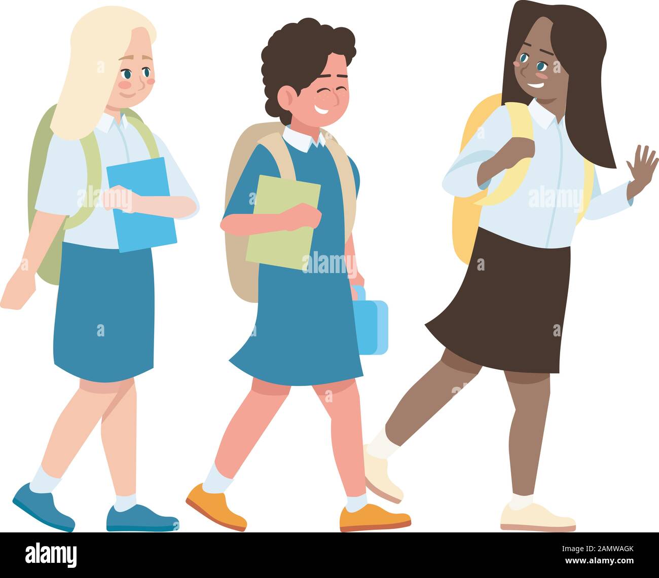 Multicultural school children flat vector illustration. International ...
