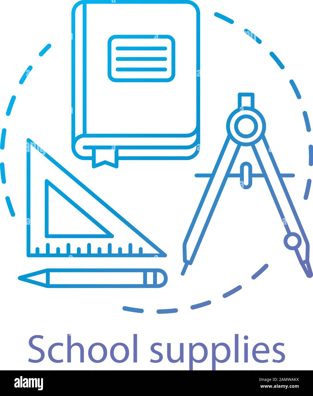 Student tools, school supplies concept icon. Stationery items store ...