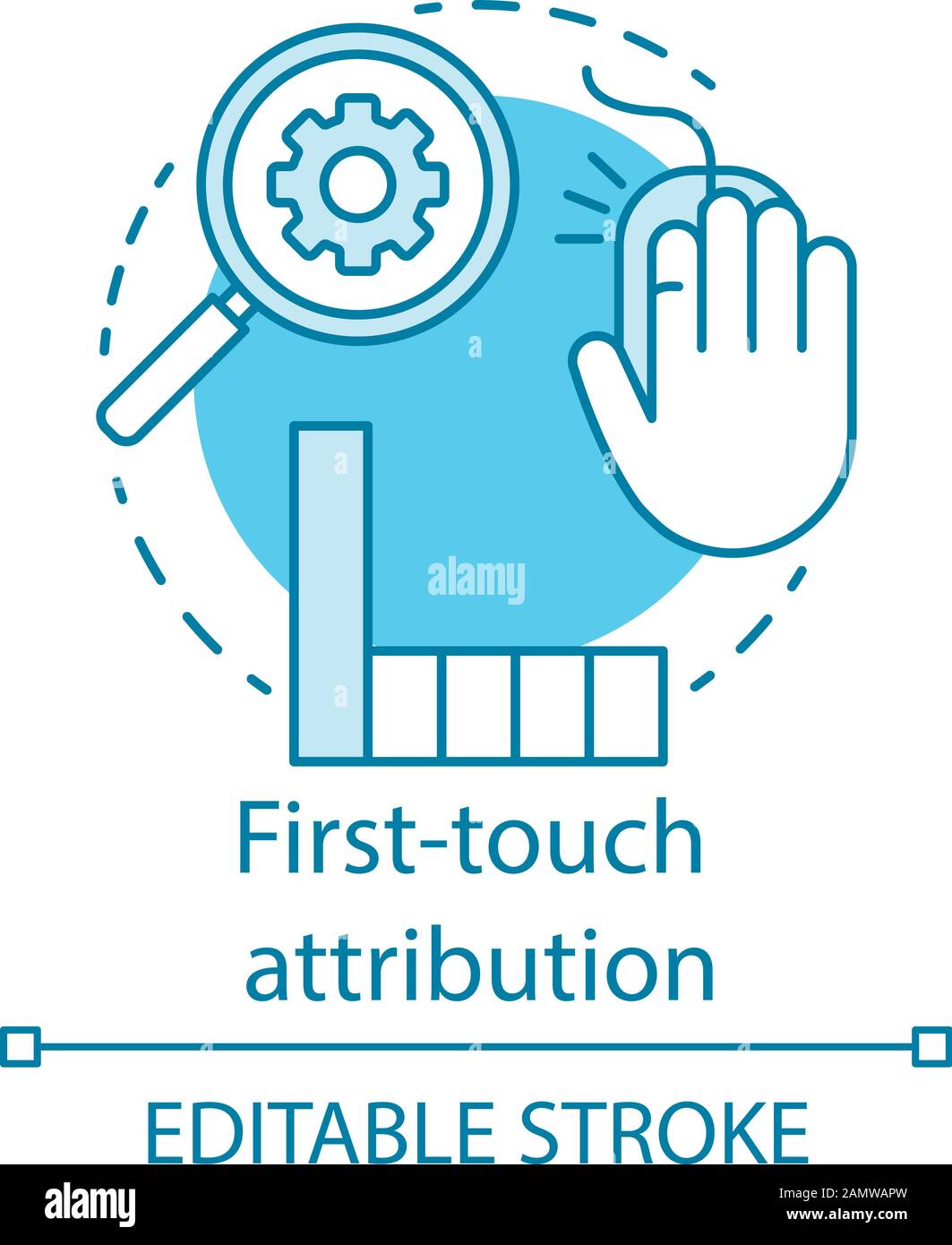 First-touch attribution blue concept icon. Digital marketing channel ...