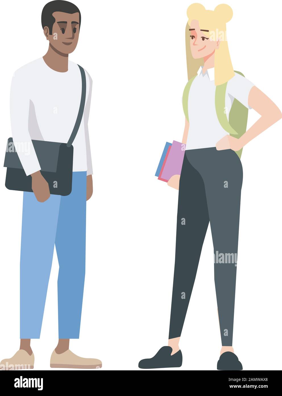 High school students flat vector illustration. Teenage multicultural ...
