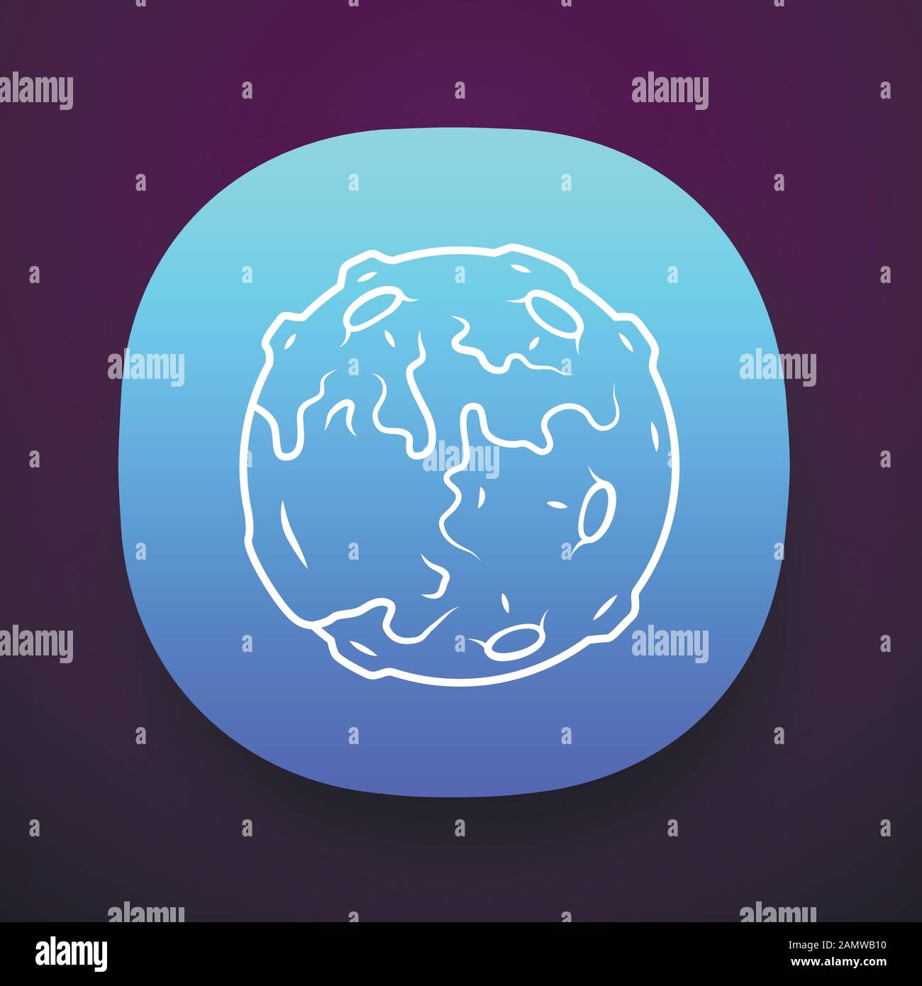 Moon app icon. Earth satellite. Fantastic planet with volcanoes ...