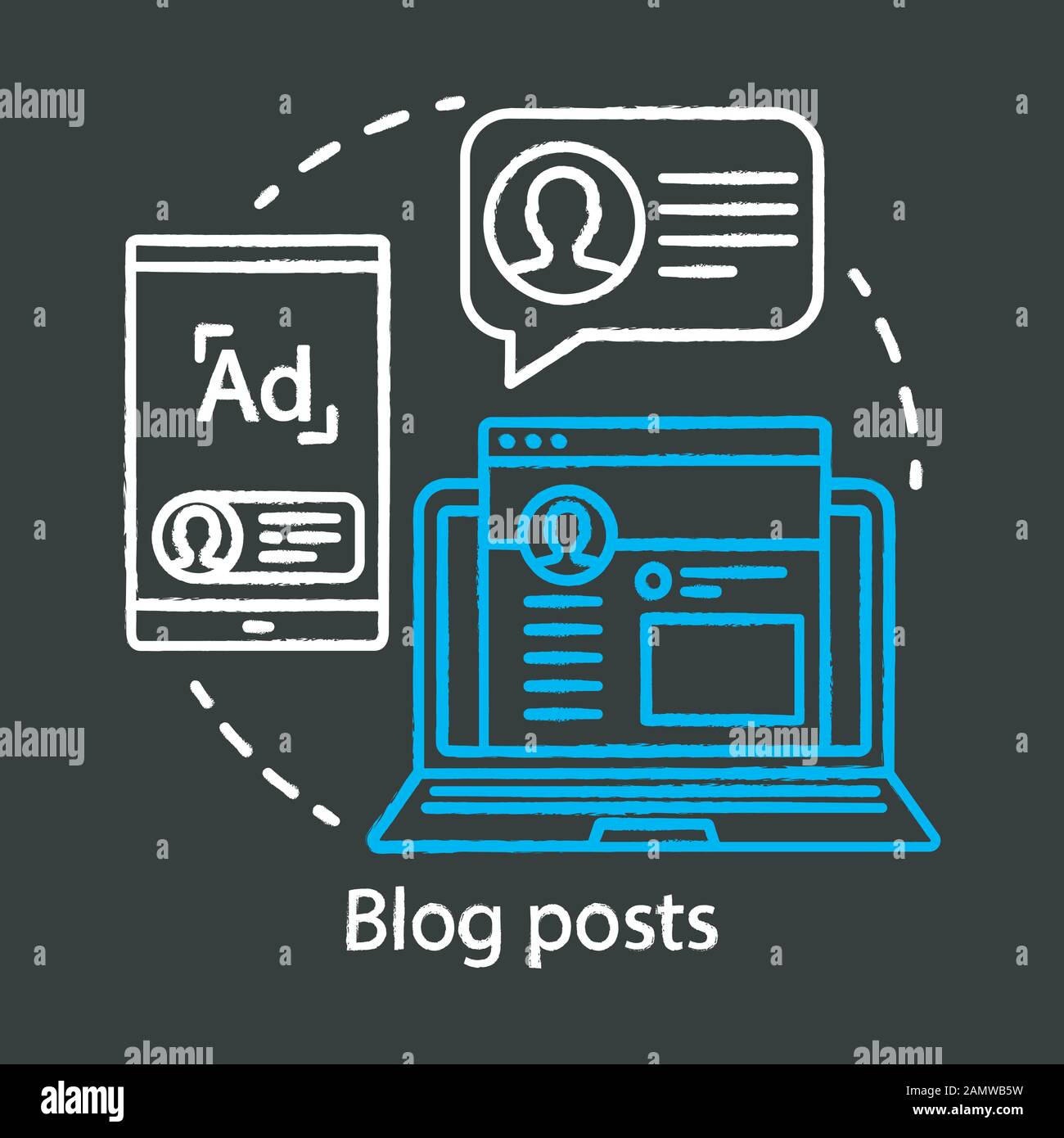 Blog posts chalk concept icon. Content optimization idea. Awareness ...