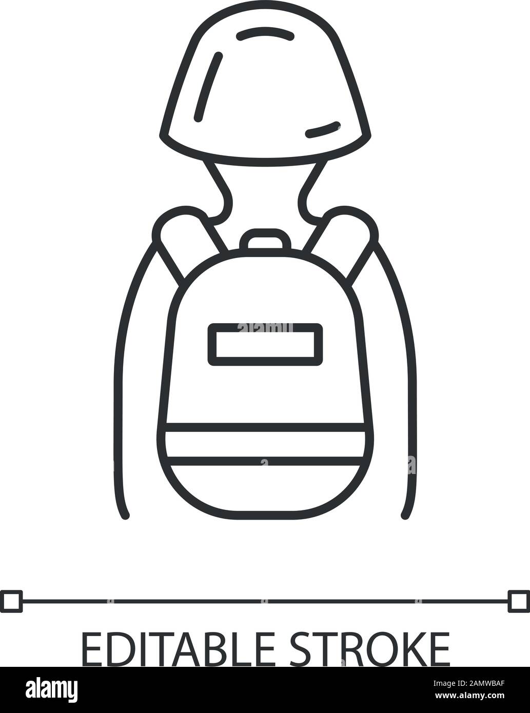 Game soldier with tactical backpack linear icon. Player with game ...