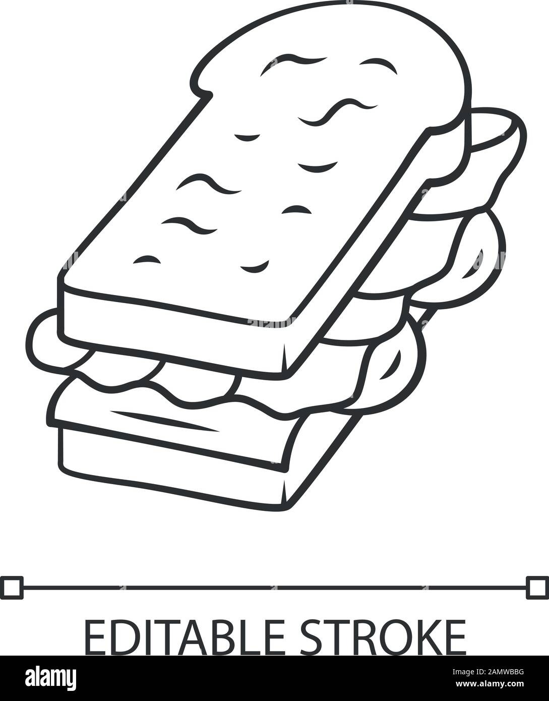 Sandwich linear icon. Fast food, breakfast, school lunch. Toasted bread ...