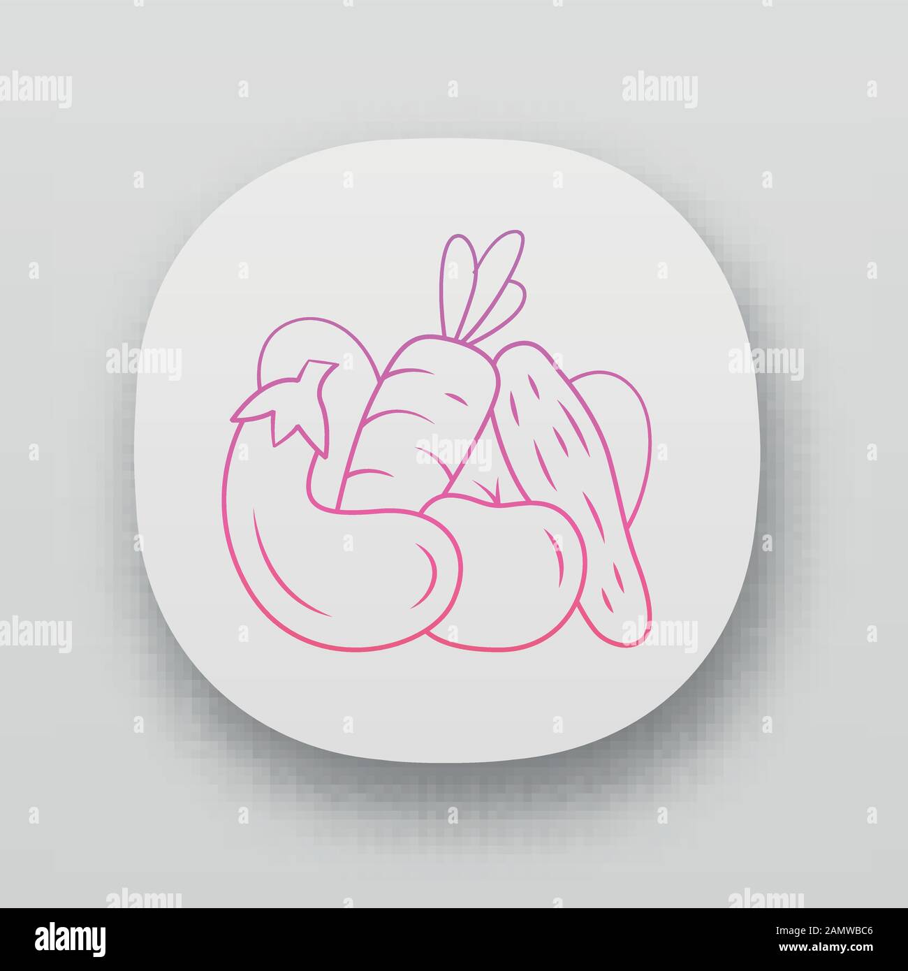 Vegetables app icon. Cucumber, tomato, carrot, eggplant. Healthy ...