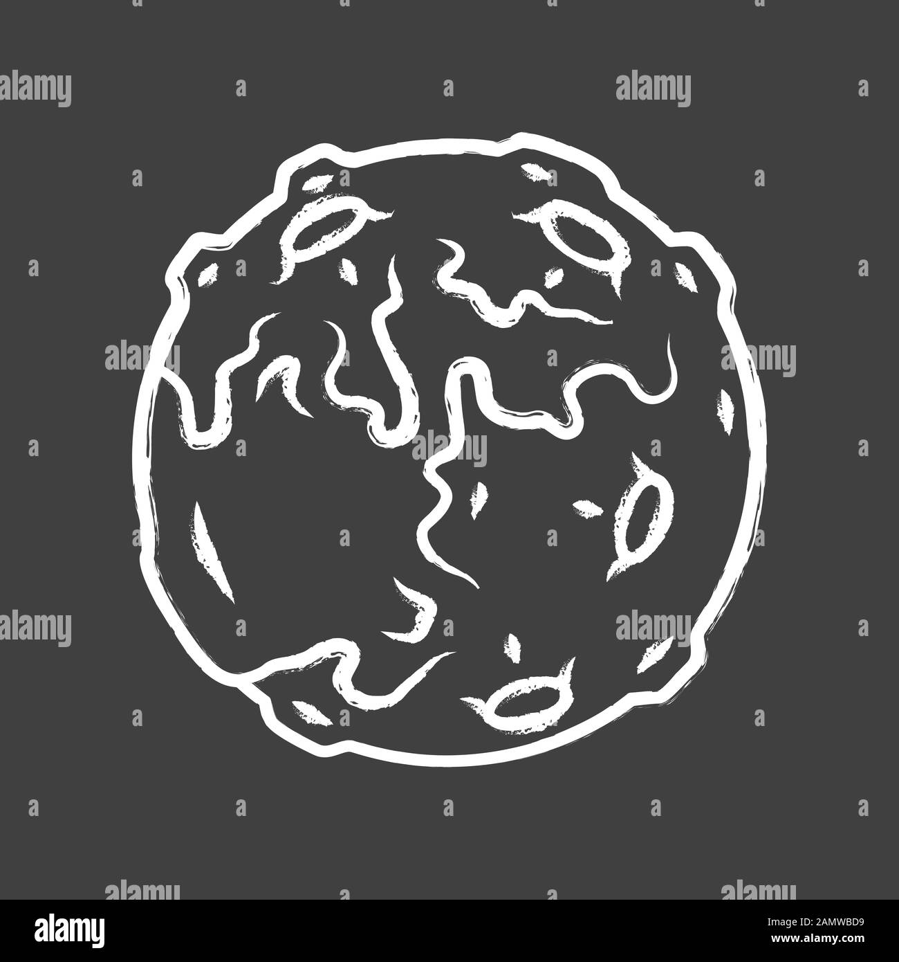Moon chalk icon. Earth satellite. Fantastic planet with volcanoes ...