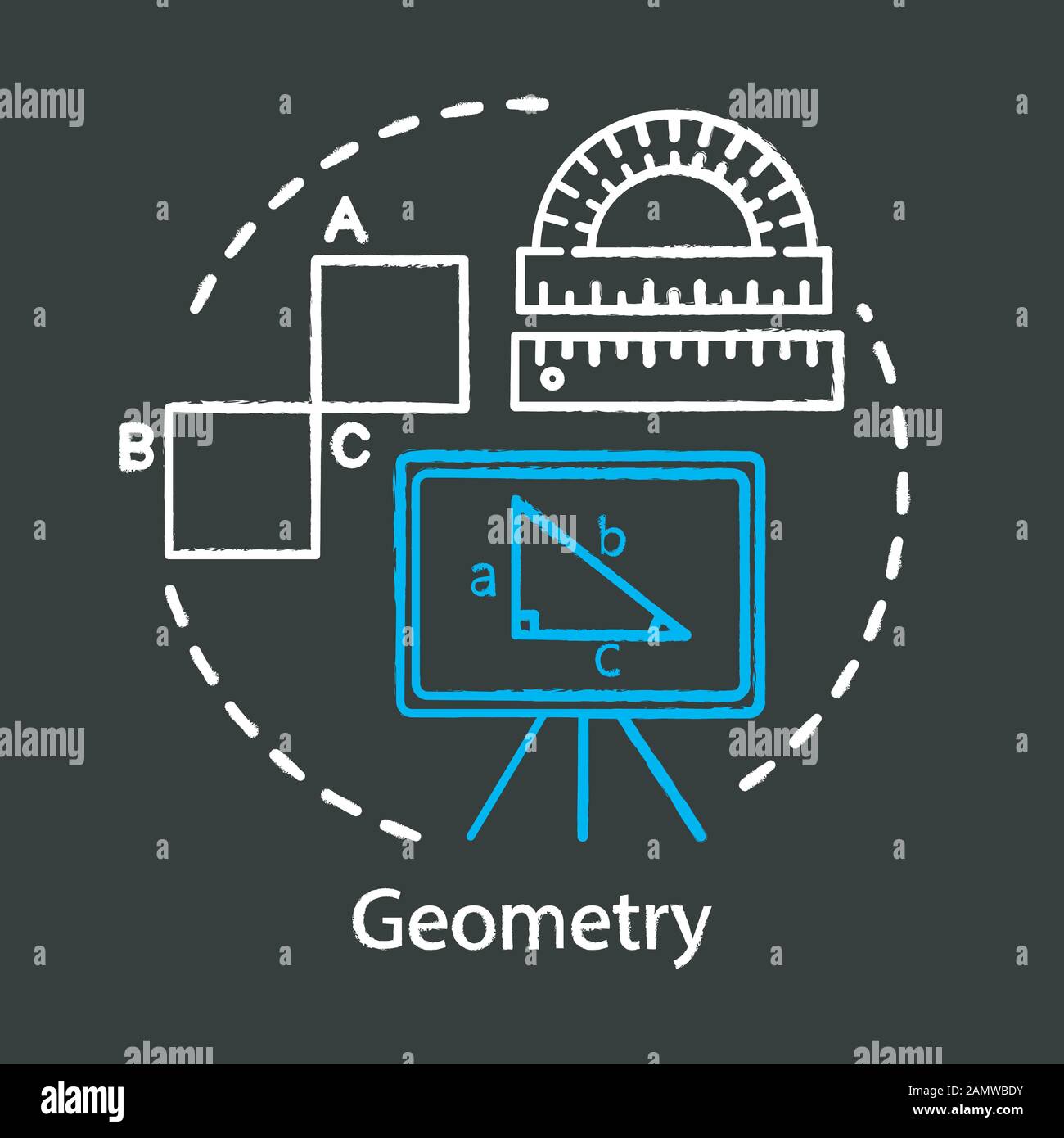 Geometry course, school supplies, college education chalk concept icon ...