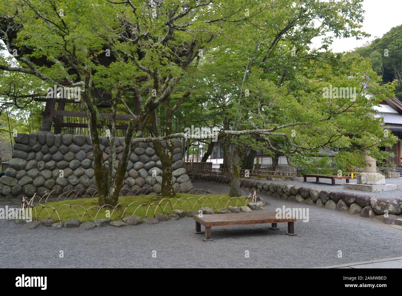 Bench in Japanese garden Stock Photo - Alamy