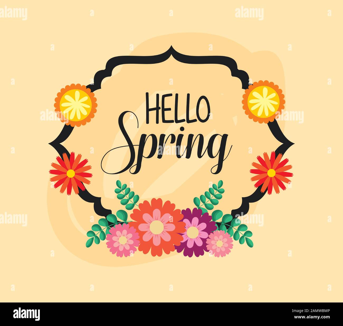 hello spring poster with elegant floral frame Stock Vector Image & Art ...