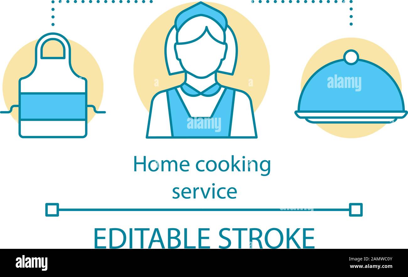 Home cooking service concept icon. Personal chef. Apron, cook, cloche ...