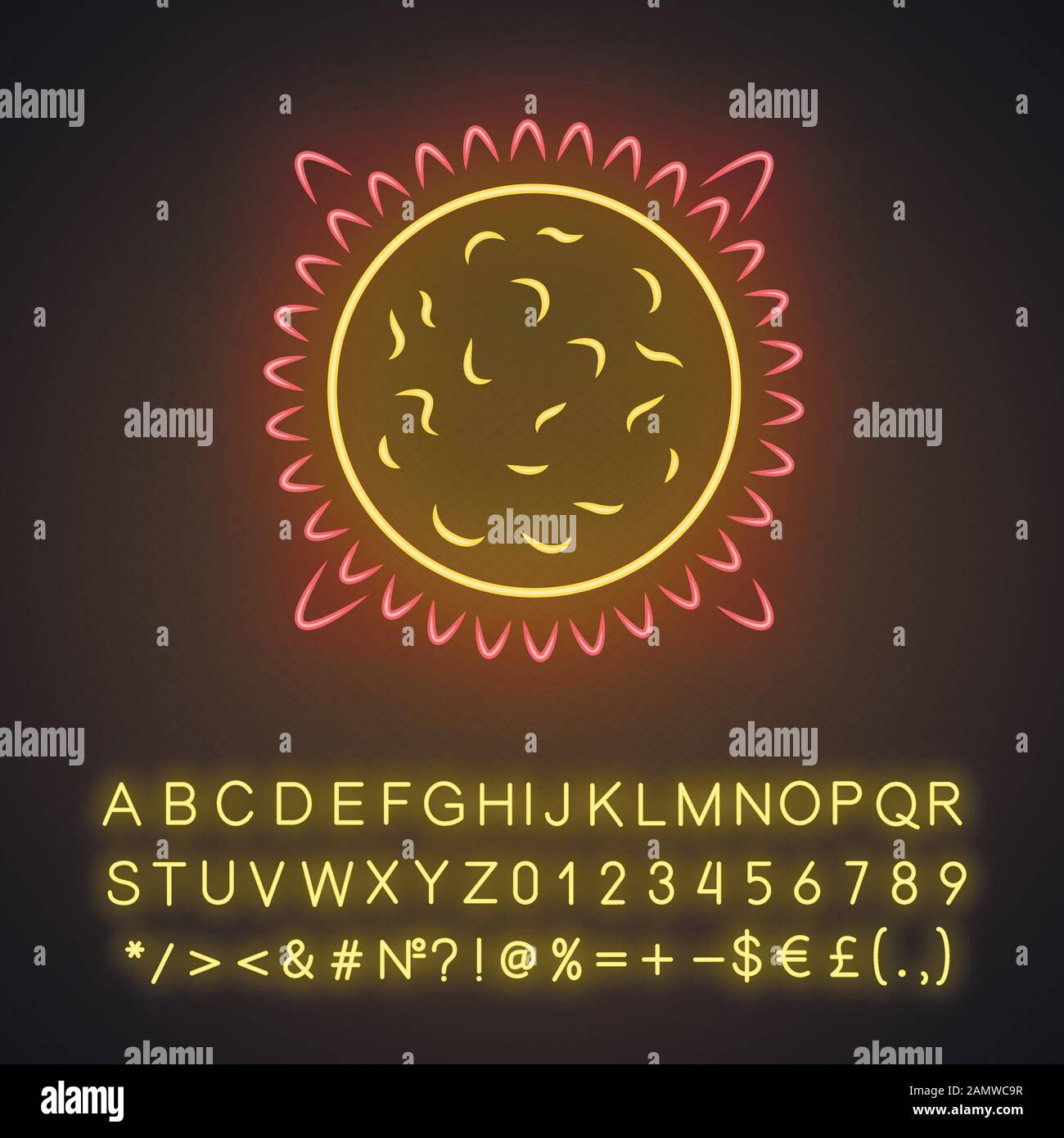 Sun neon light icon. Star in Solar System center. Hot plasma sphere ...