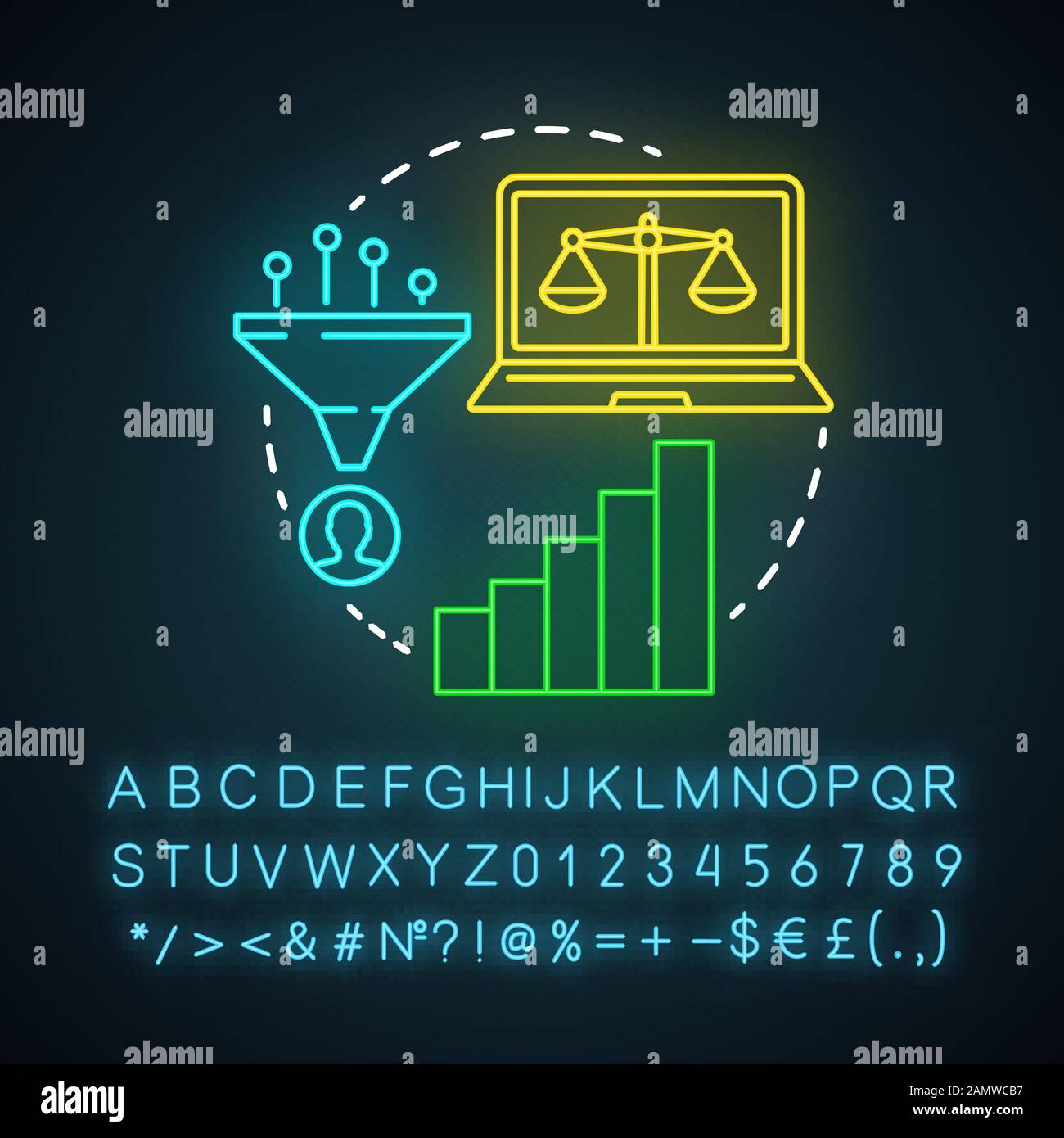 Simply decay attribution neon light icon. Attribution modeling type ...