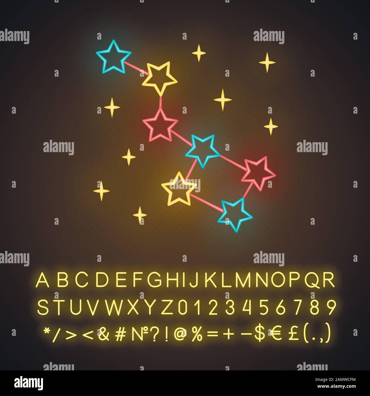 Constellation neon light icon. Group of stars. Big dipper. Ursa Major ...