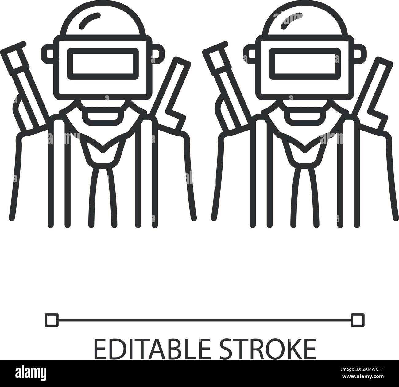 Game soldiers linear icon. Virtual video game team. Warriors, players ...