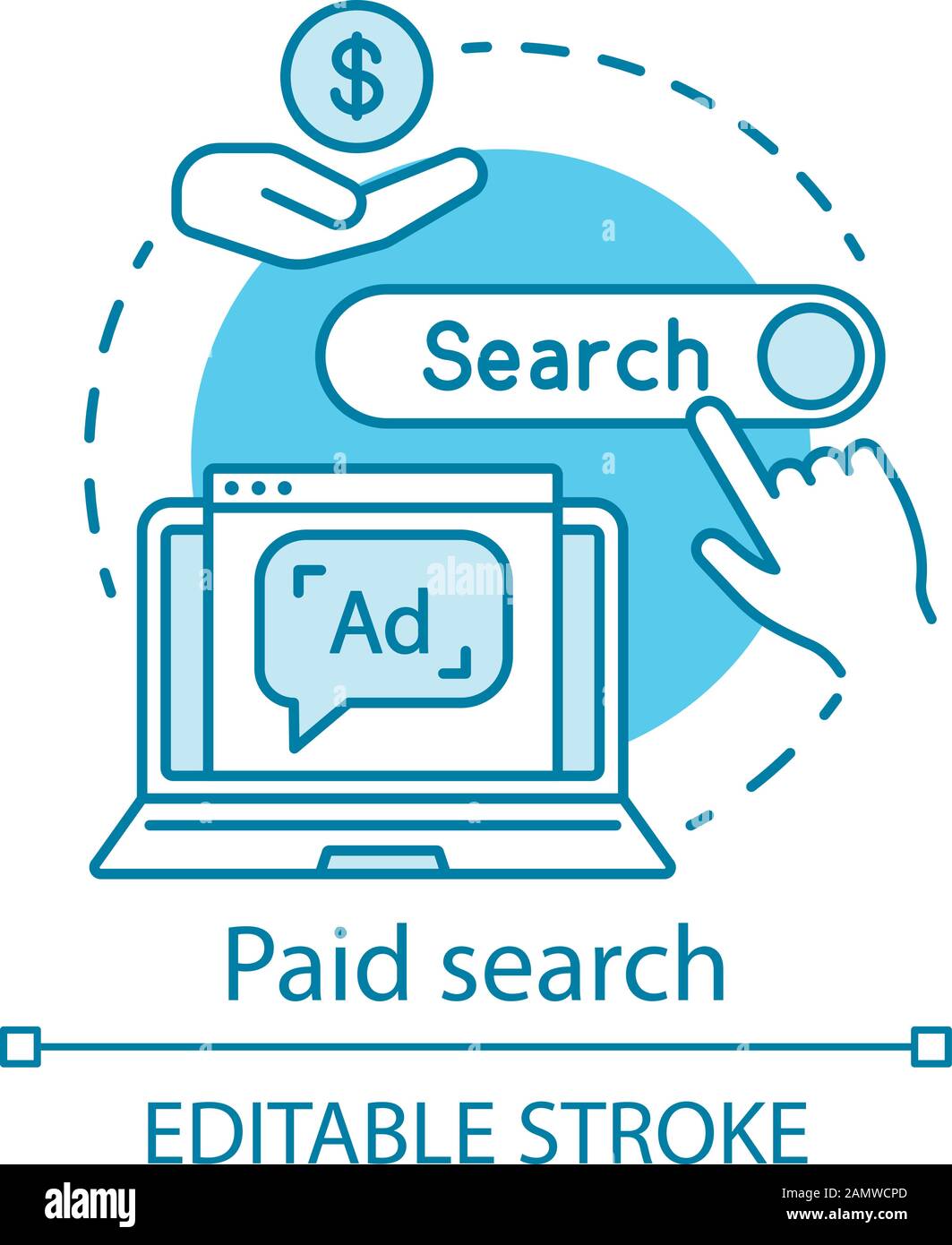 Paid search blue concept icon. PPC channel idea thin line illustration ...
