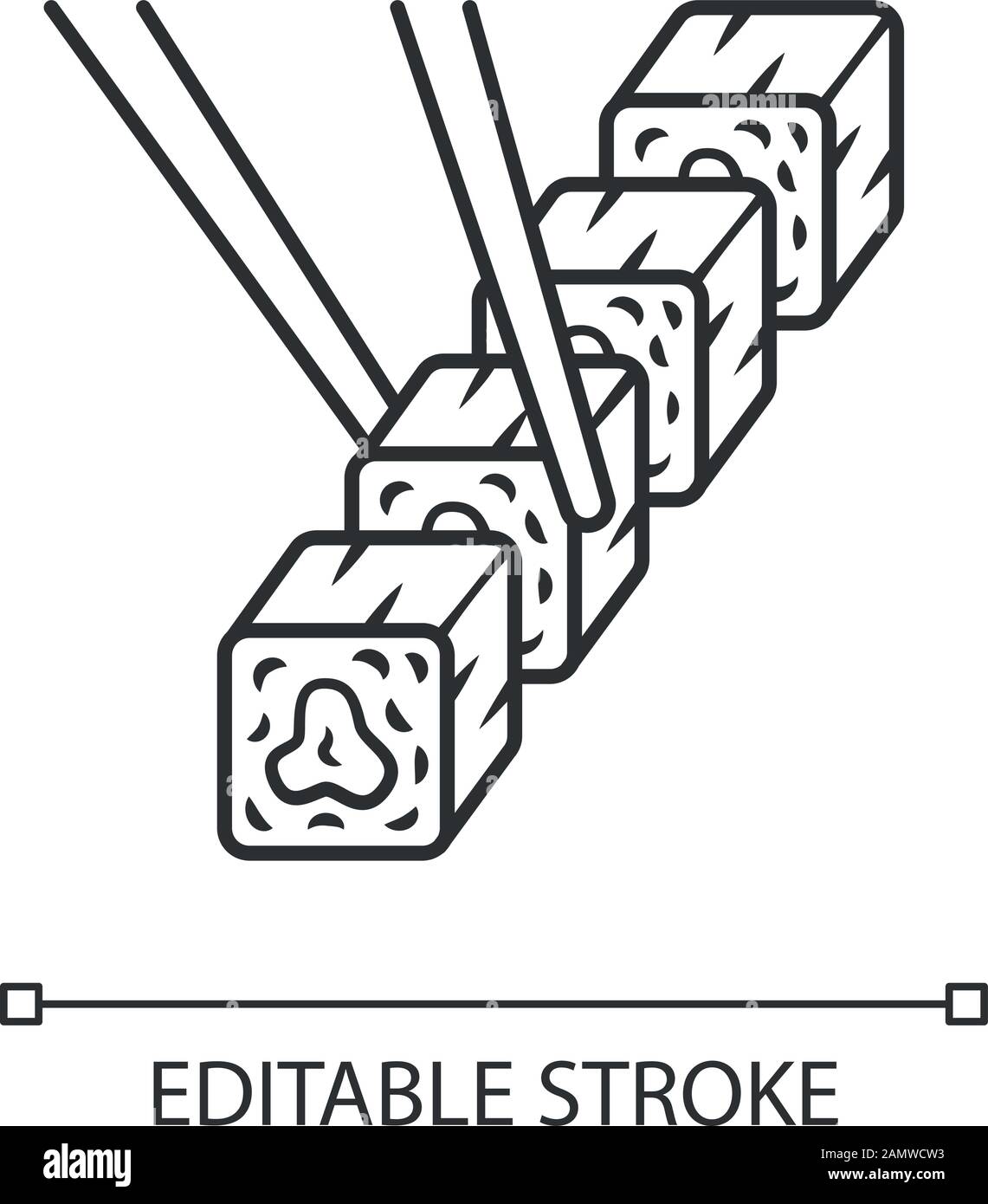 Sushi set with chopsticks linear icon. Traditional japanese food ...