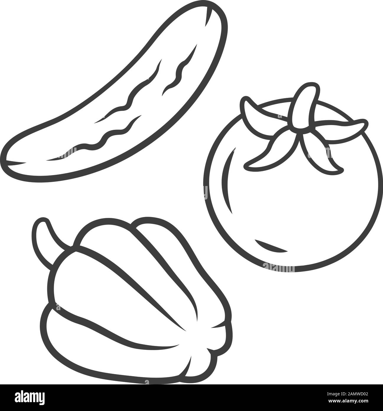 Raw vegetables linear icon. Vegetarian diet and healthy eating. Thin ...