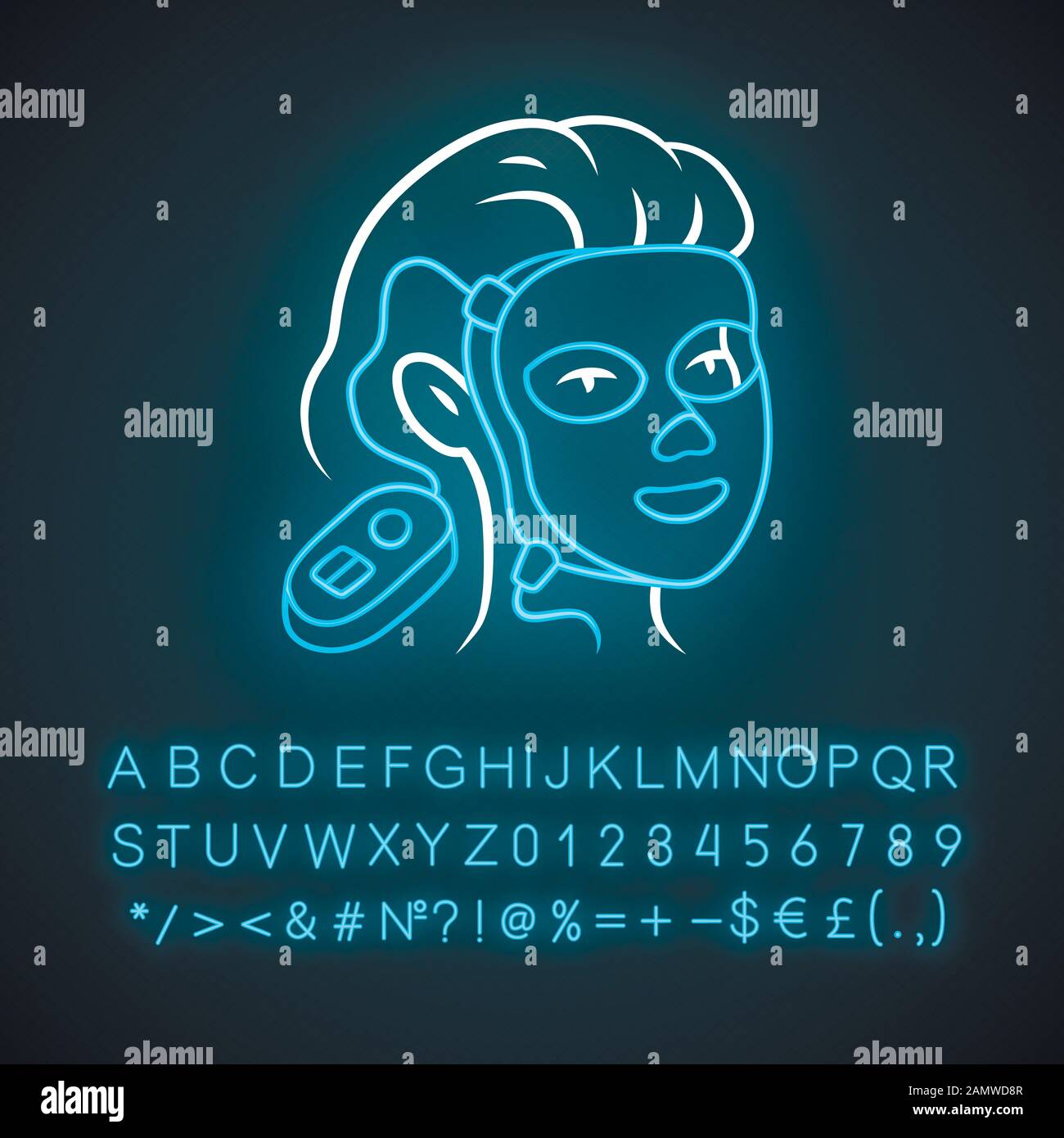Therapy facial mask neon light icon. Beauty device for home use. LED ...