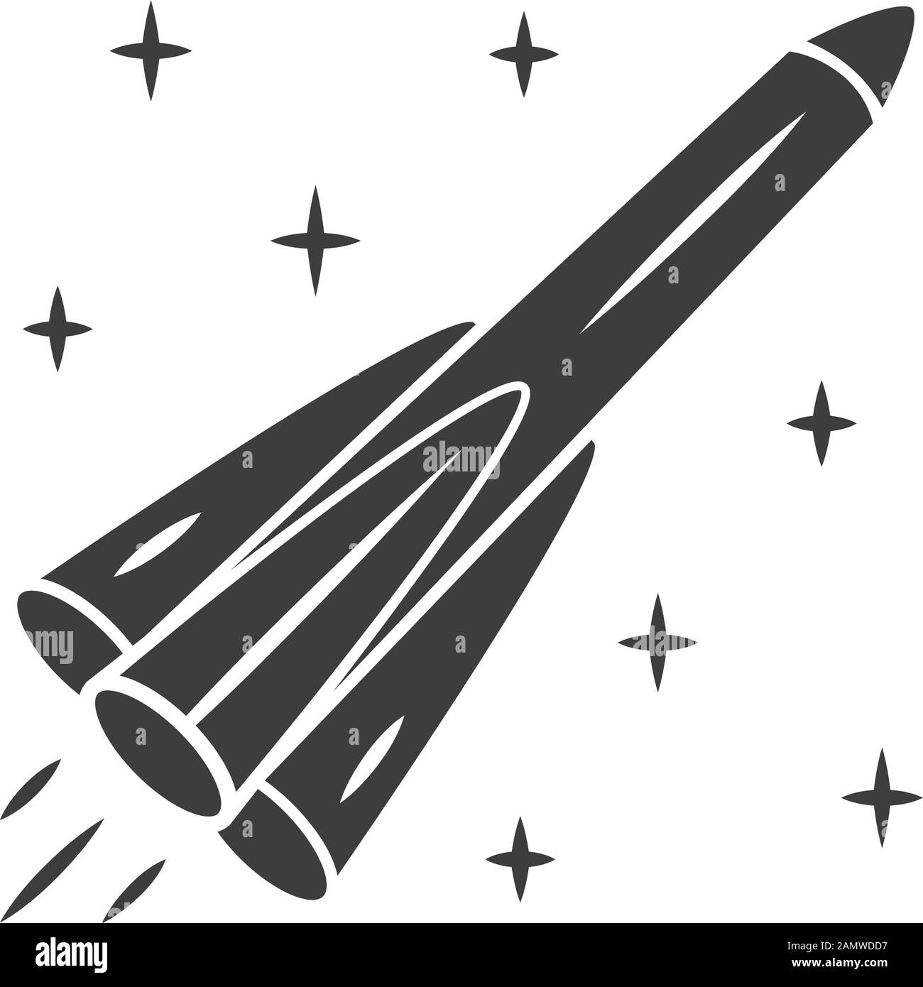 Rocket glyph icon. Missile, spacecraft, aircraft. Launch vehicle for ...