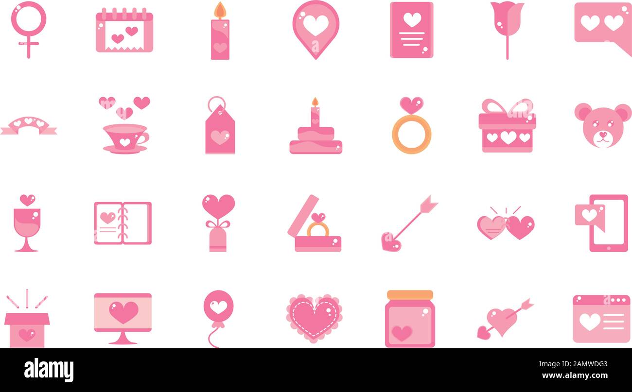 happy valentines day celebration decoration romantic icons set vector ...