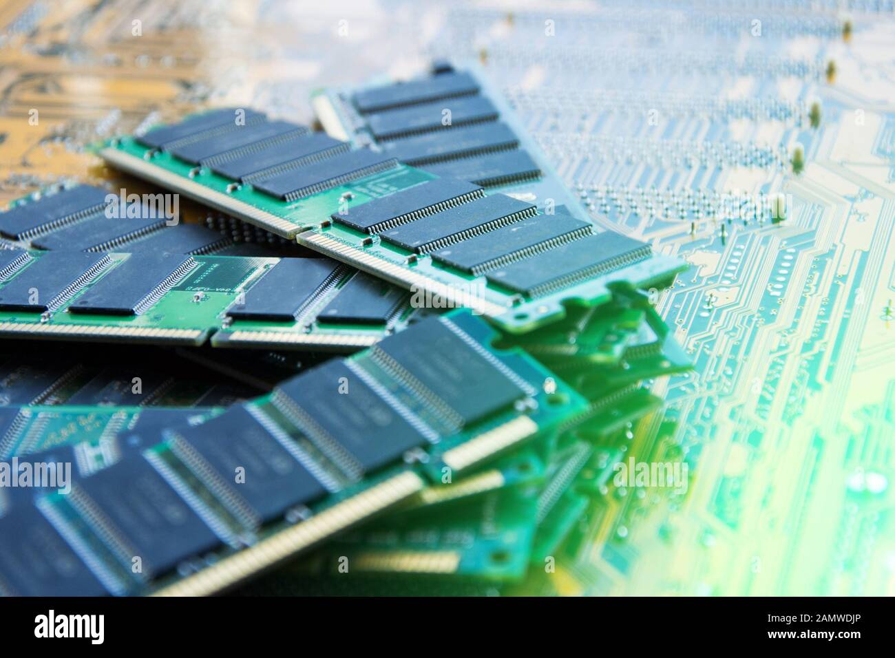 Several pieces of strips of memory modules. Ddr and sdram storage ...