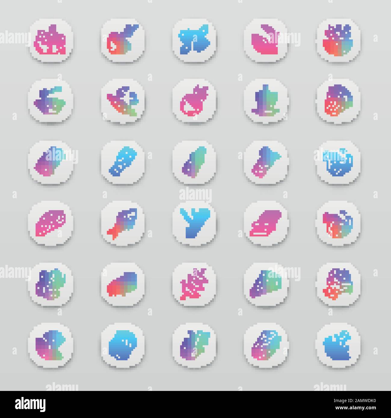 Menu dishes app icons set. Salads, first meal, main dishes. Burgers ...
