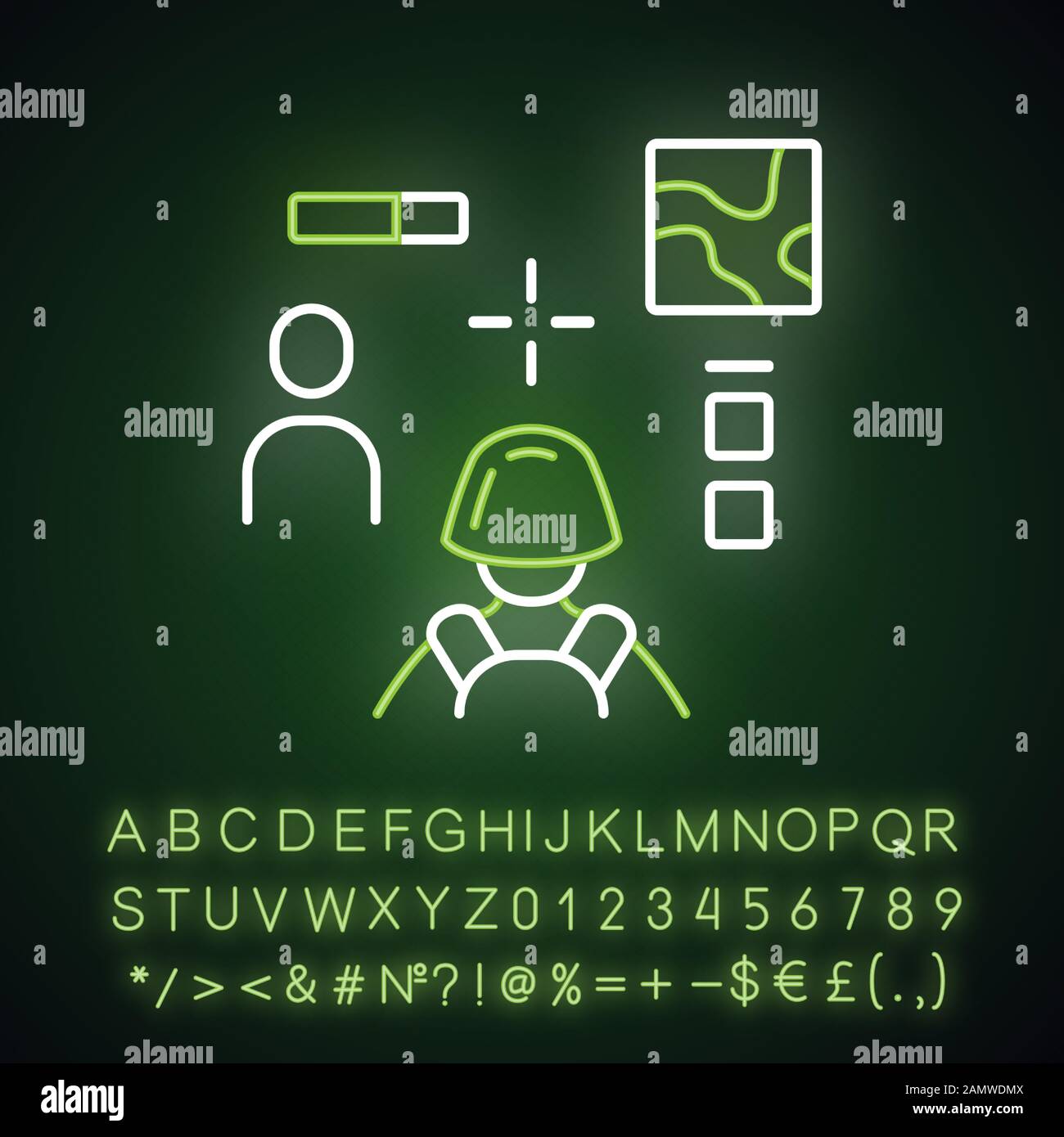 3d shooter neon light icon. Virtual video game. Online multiplayer ...