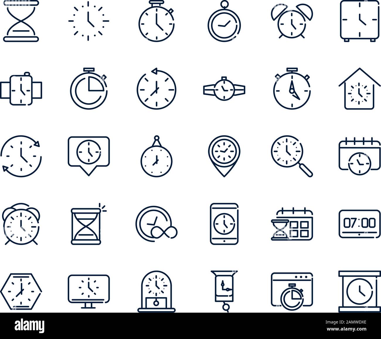 time clock timer hour date linear design set icons vector illustration ...