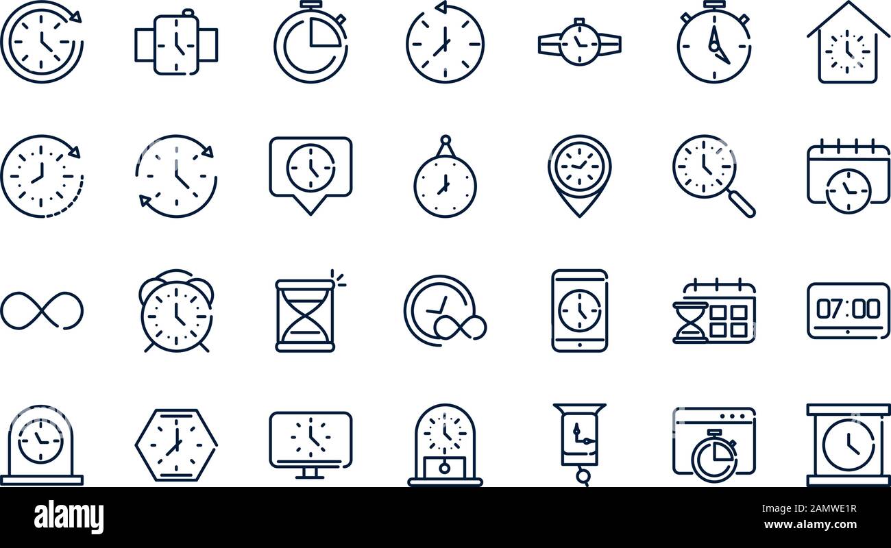 Time Clock Timer Hour Date Linear Design Set Icons Vector Illustration Stock Vector Image And Art