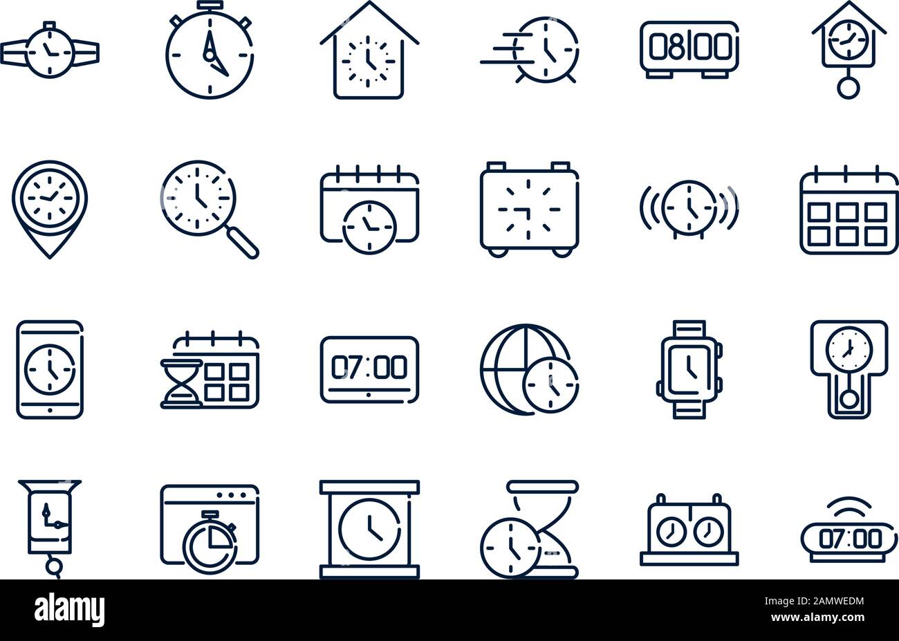 Time Clock Timer Hour Date Linear Design Set Icons Vector Illustration Stock Vector Image And Art