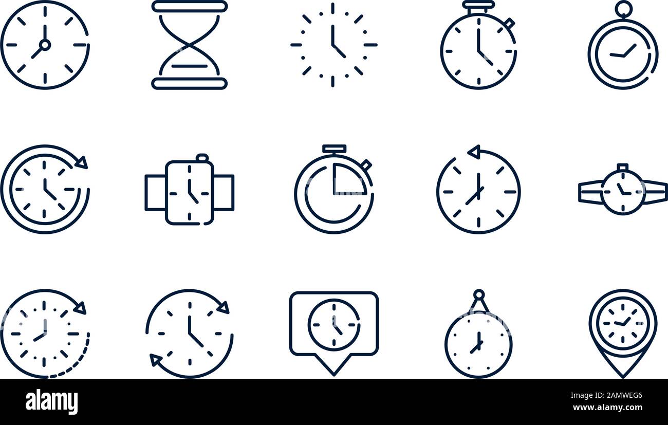 time clock timer hour date linear design set icons vector illustration ...