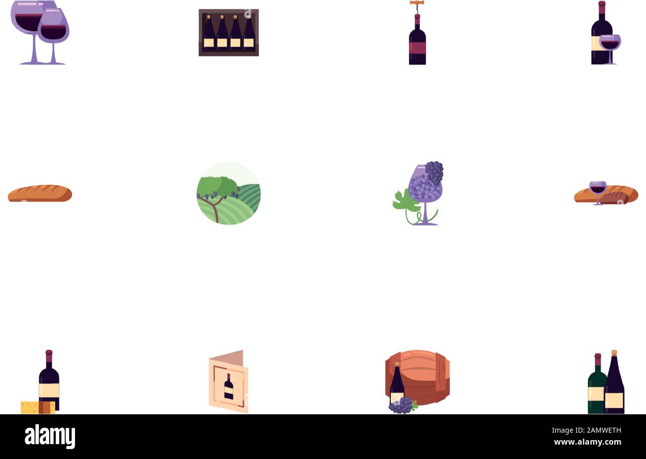 Wine icon set design of Winery alcohol drink beverage restaurant ...