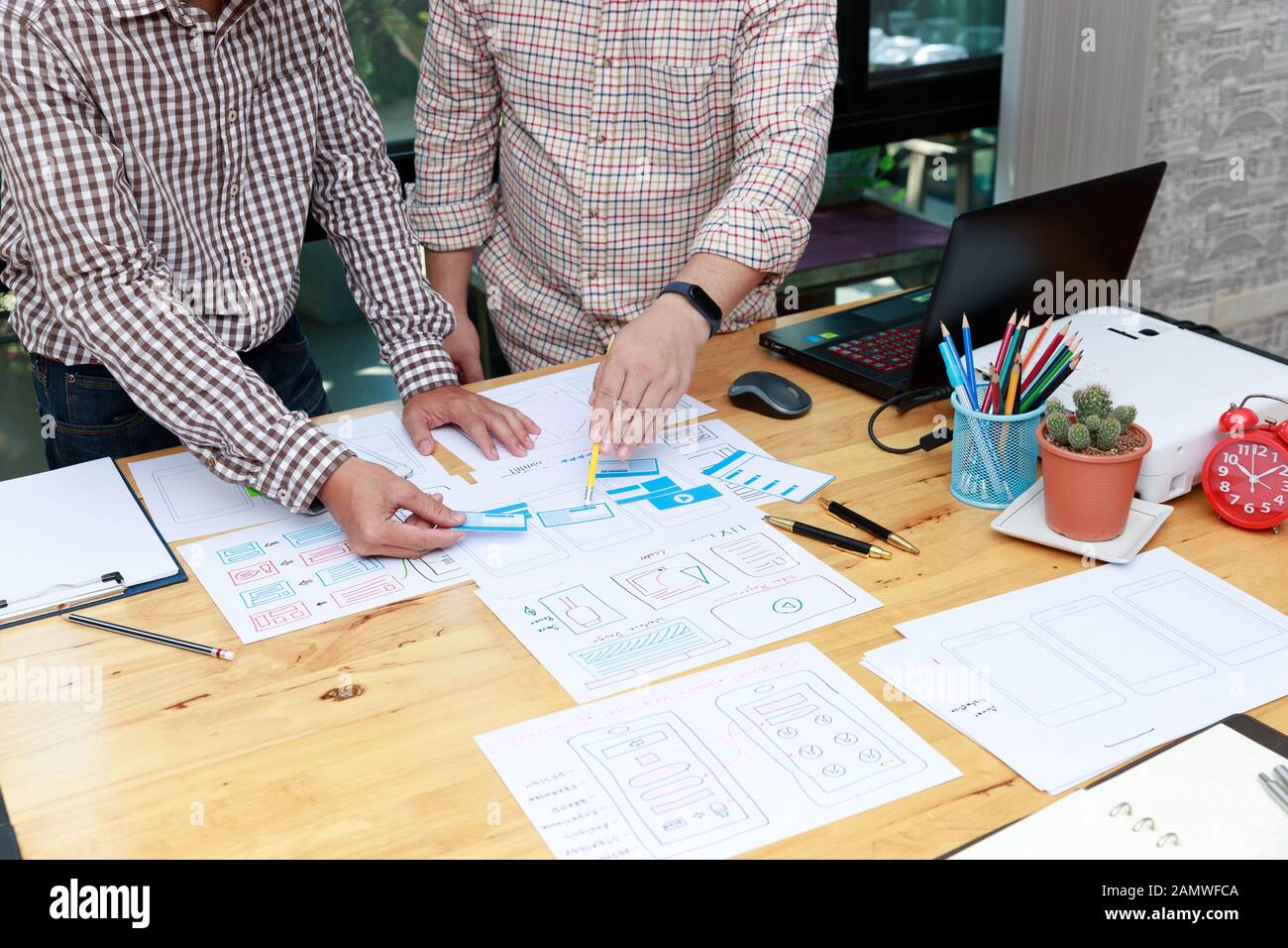 Graphic Designers Work Together With Ux Ui Designer Planning Application Template Layout