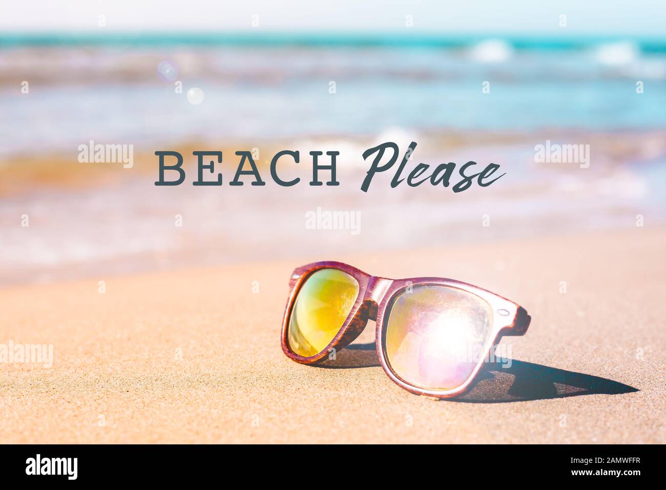 Summer Ocean Beach vacations concept with sand coastline and sunglasses ...