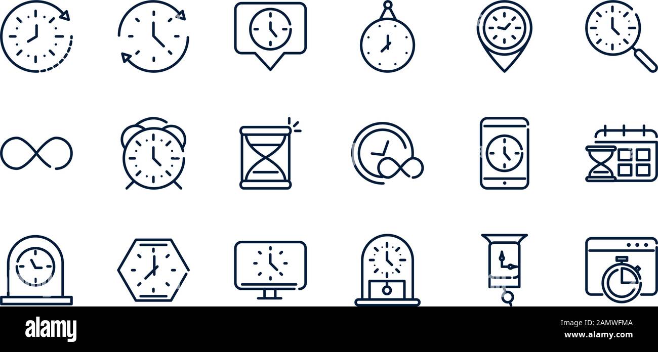 Time Clock Timer Hour Date Linear Design Set Icons Vector Illustration Stock Vector Image And Art