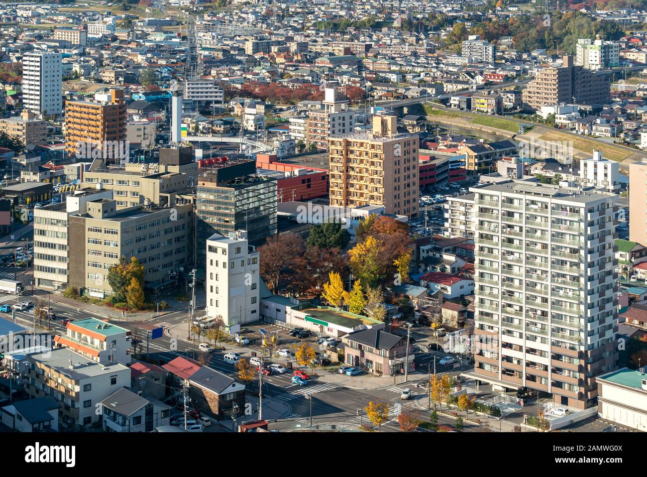 aerial view of city of koriyama in Fukushima Japan Stock Photo - Alamy
